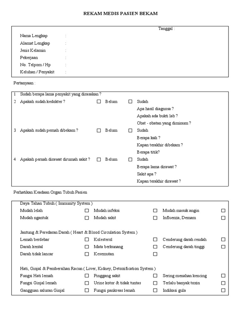Format Rekam Medis Pasien Bekam | PDF