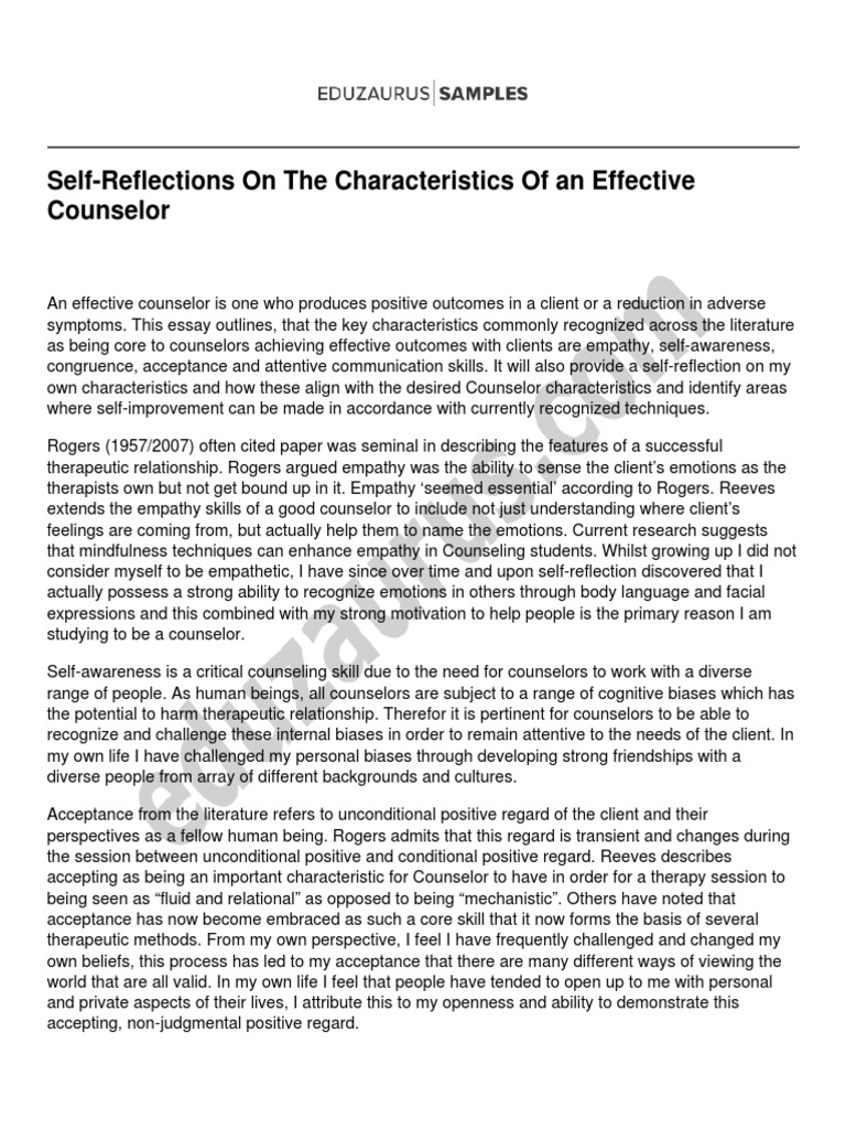 Self-Reflections On The Characteristics of An Effective Counselor | PDF ...
