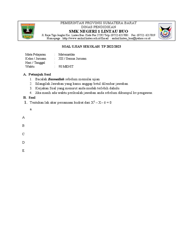 Format Soal Ujian Sekolah Kelas Xii | PDF | Karier & Perkembangan