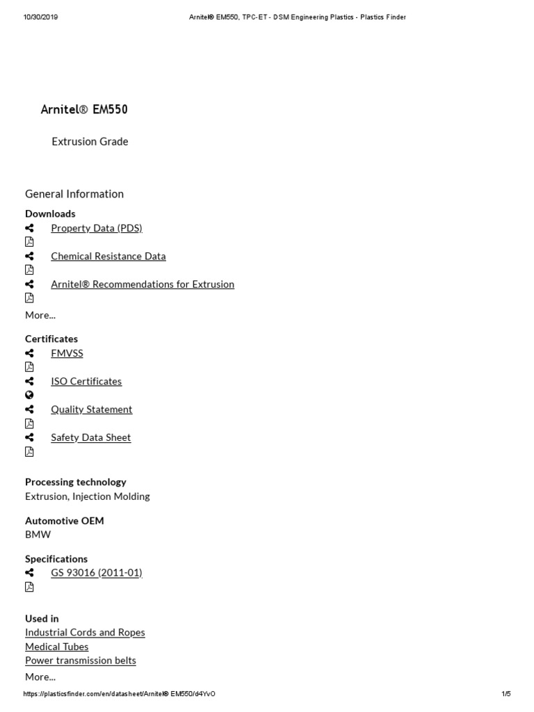 Arnitel® EM550, TPC-ET - DSM Engineering Plastics - Plastics Finder ...
