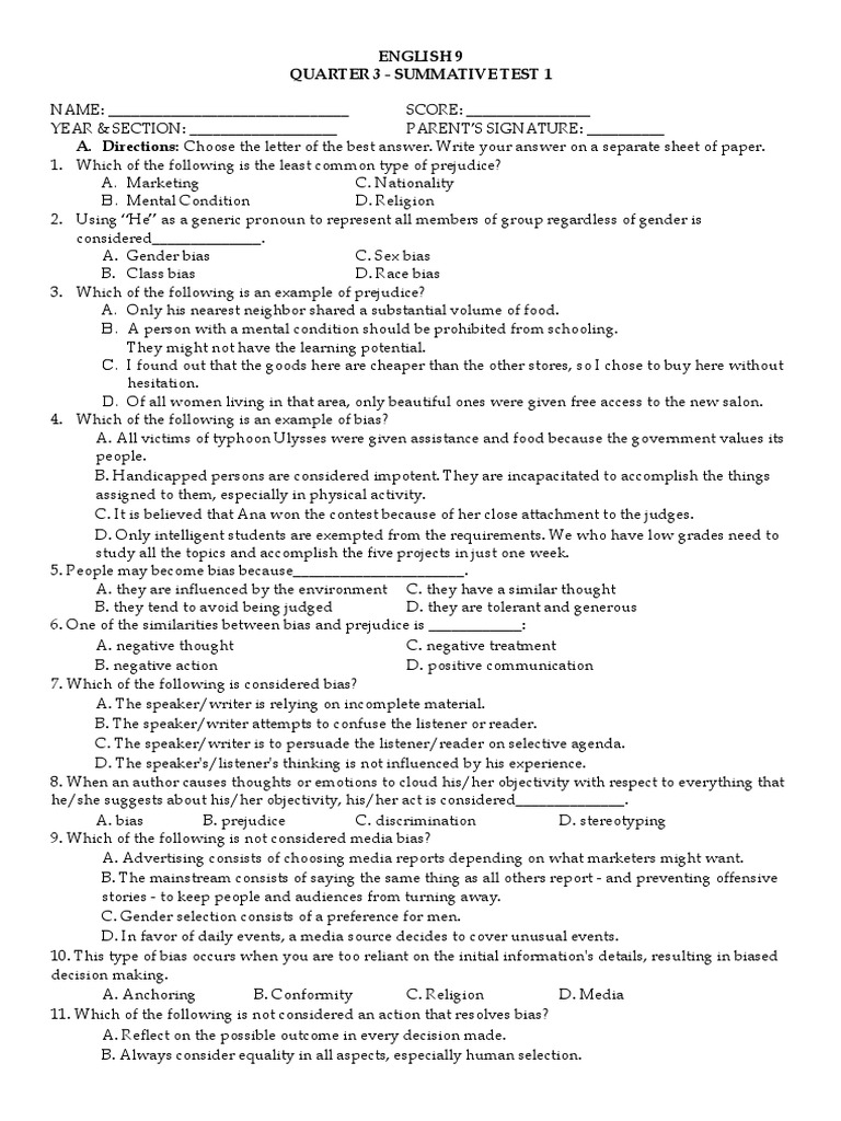 Understanding Prejudice and Bias: A Summative Assessment | PDF | Bias ...