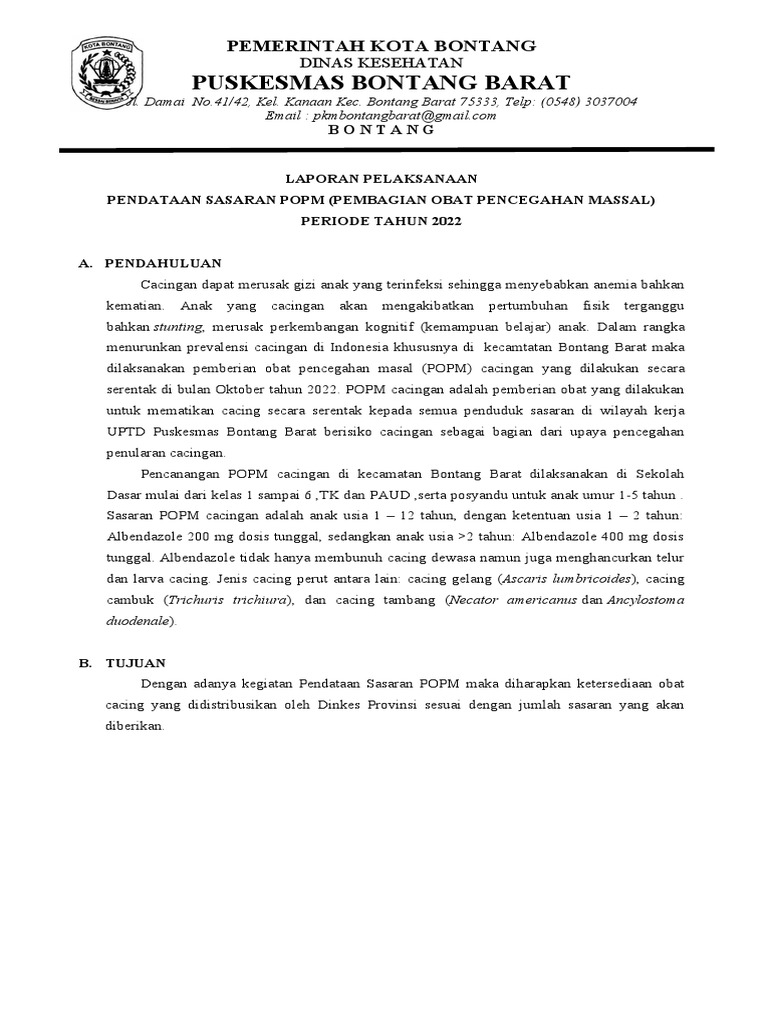 Laporan Pelaksanaan POPM | PDF