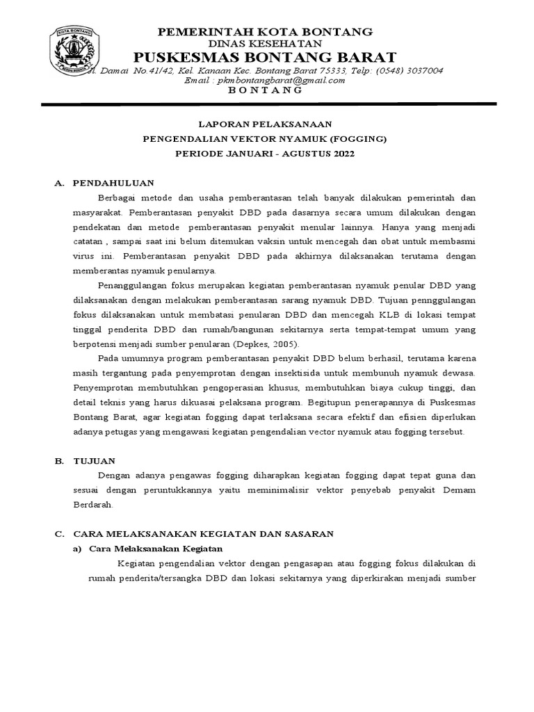 Laporan Pelaksanaan Fogging 2022 | PDF