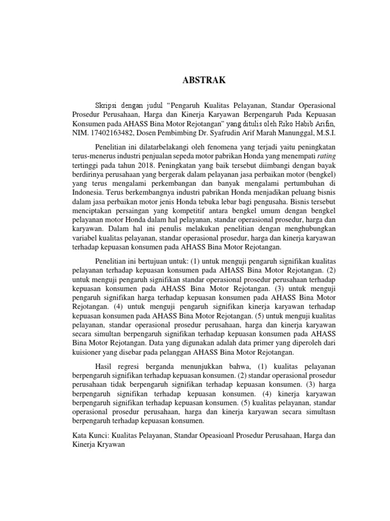 Pengaruh Kualitas Pelayanan pada Kepuasan Konsumen AHASS | PDF