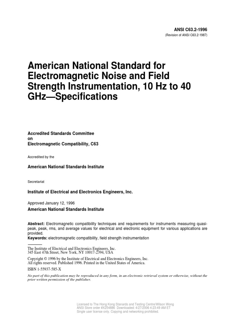 Ansi C63.2-1996 | PDF | Electromagnetic Interference | Decibel