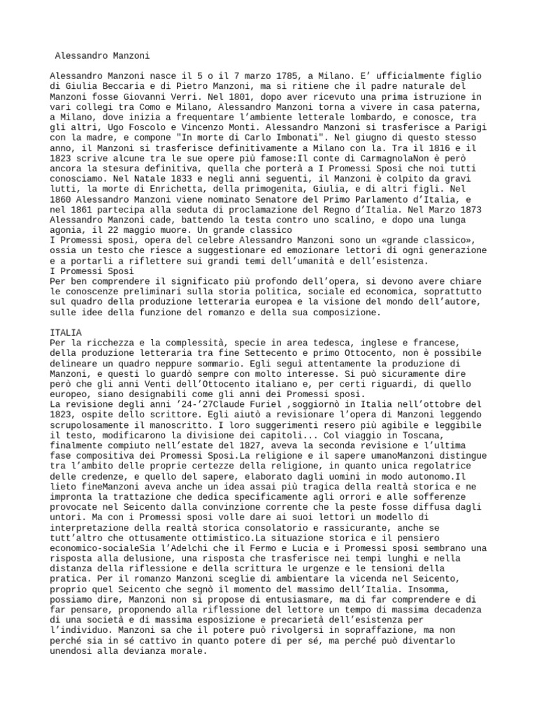 Riassunto Manzoni | PDF