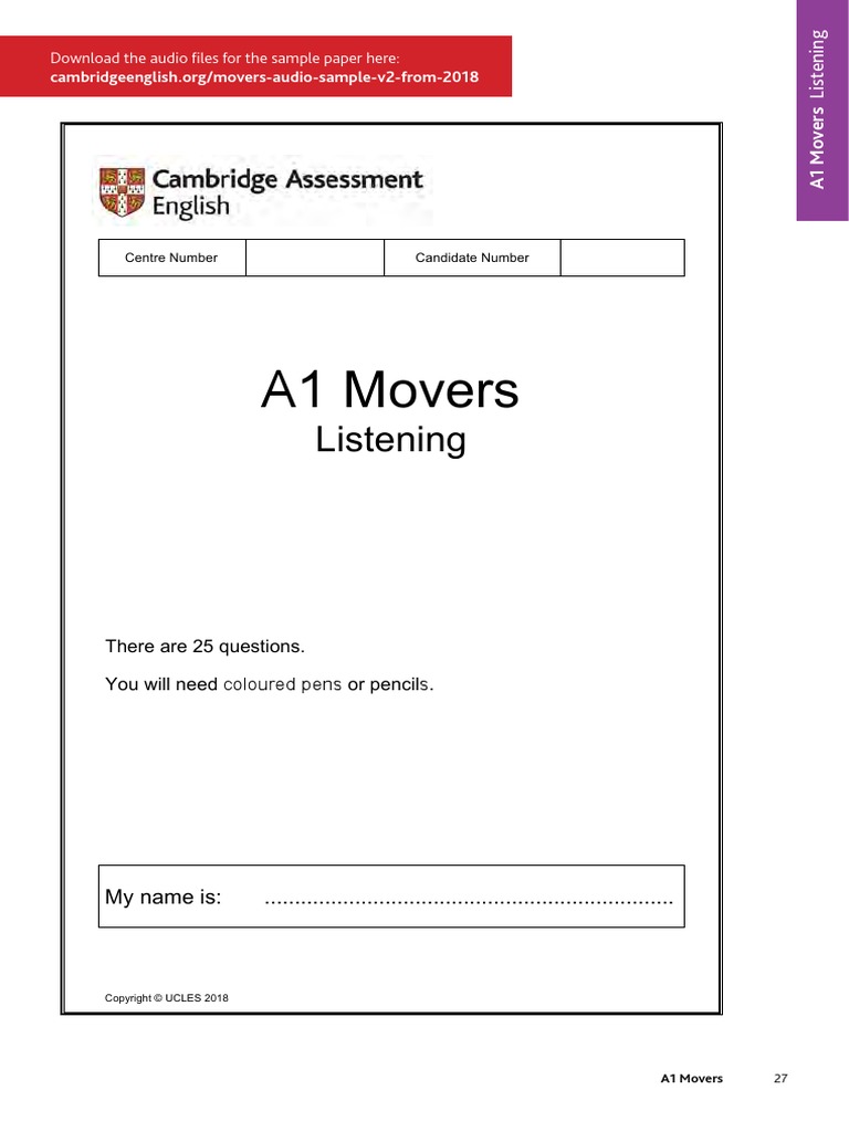 A1 Movers: Listening | PDF | University Of Cambridge | Cambridge