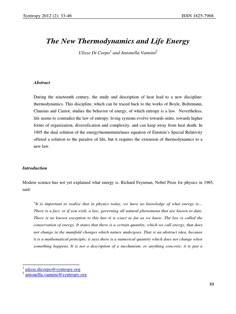 2012 06 Syntropy The New Thermodynamics | PDF | Entropy | Heat