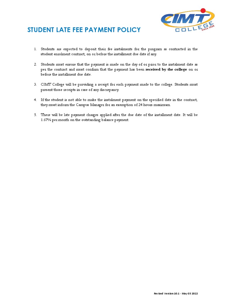Student Late Fee Payment Policy - Revised | PDF