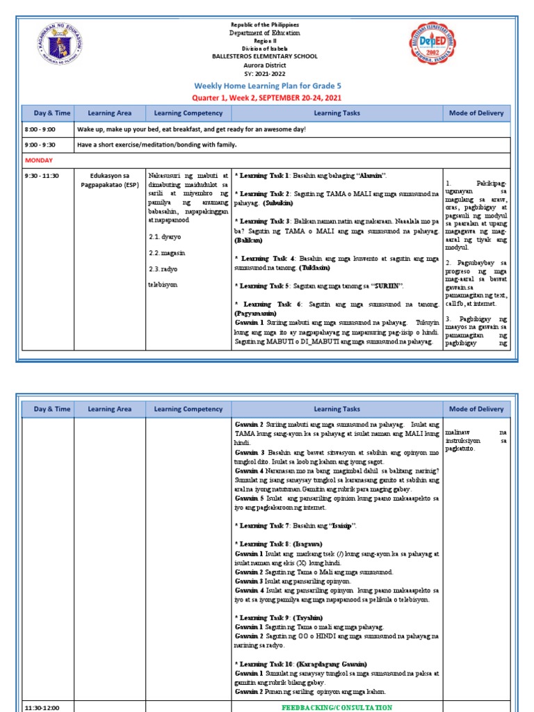 Grade 5 WHLP q1 w2 All Subjects | PDF