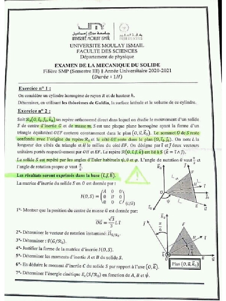 Examen Mecanique Du Solide | PDF