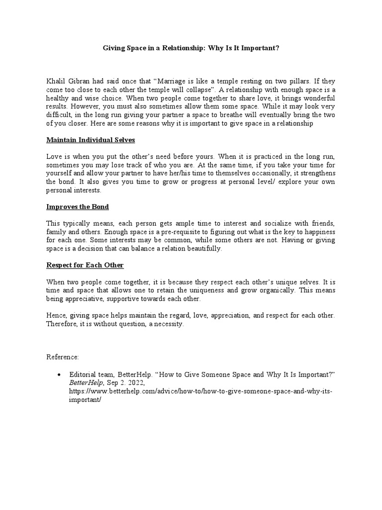 Giving Space in A Relationship | PDF | Self-Improvement