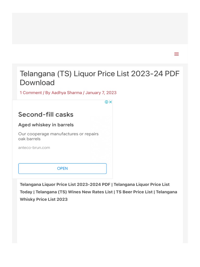 Telangana (TS) Liquor Price List 2023-24 PDF Download - PDF List | PDF | Scotch Whisky | Whisky