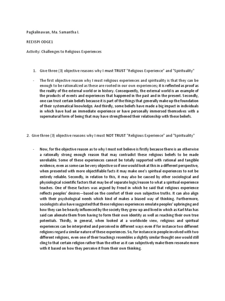 Challenges To Religious Experiences - REEXSPI | PDF | Experience | Reason
