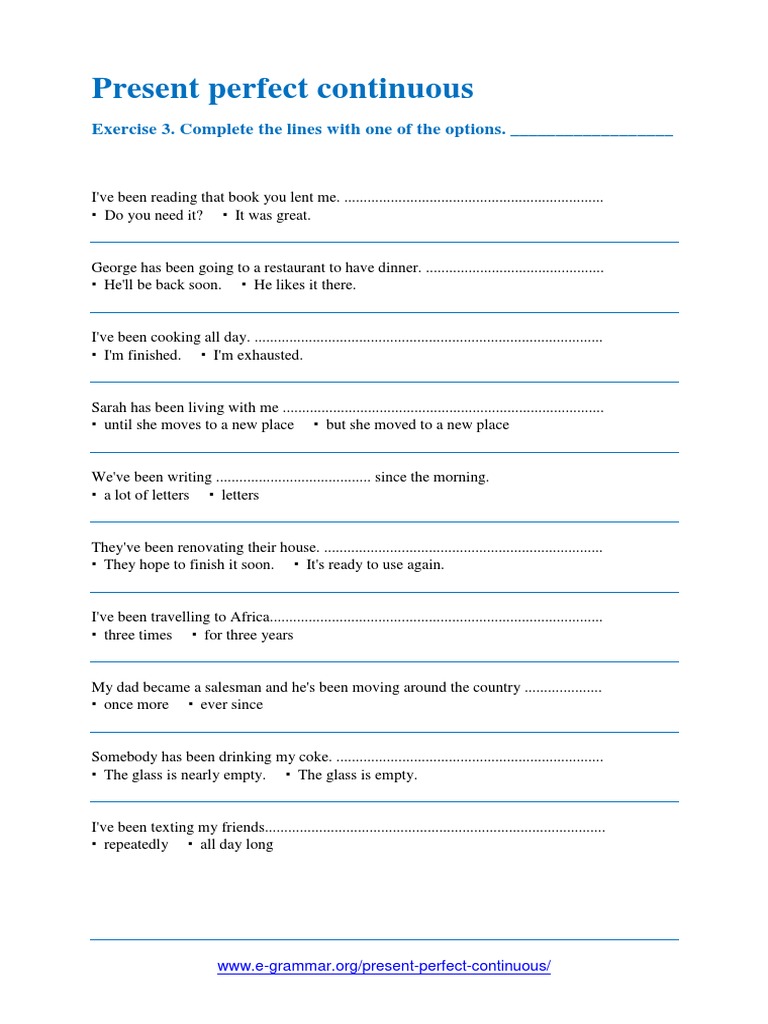 Present Perfect Continuous Exercise 3 | PDF