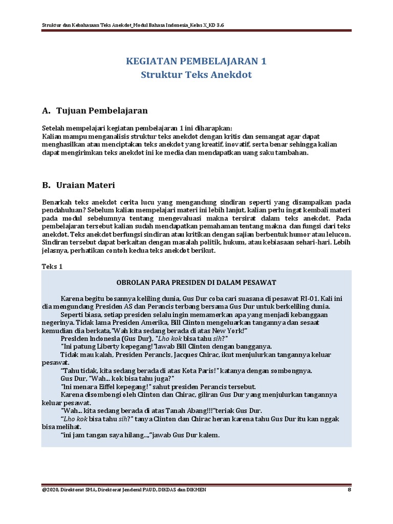 Struktur dan Contoh Teks Anekdot | PDF