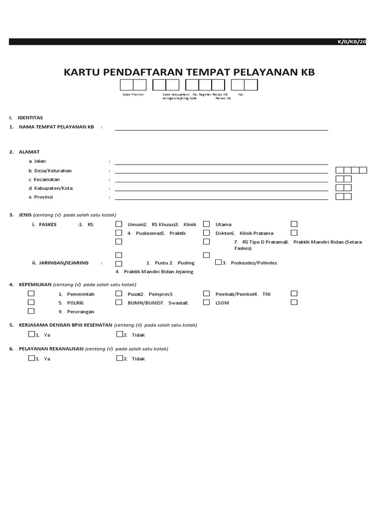 Kartu Pendaftaran Tempat Pelayanan KB | PDF