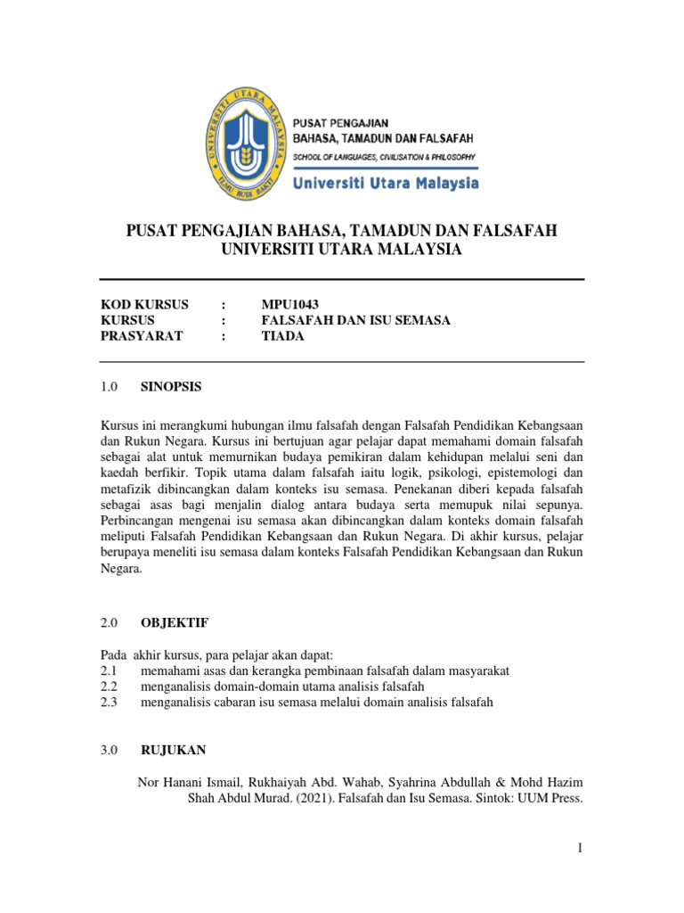 UUM Silibus Edaran Pelajar - MPU1043 (A212) | PDF