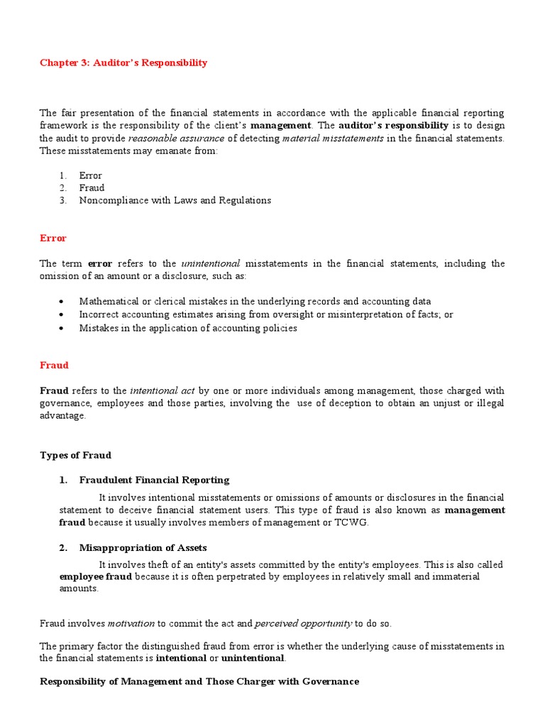 Chapter 3 - Auditor's Responsibility | PDF | Financial Audit | Audit