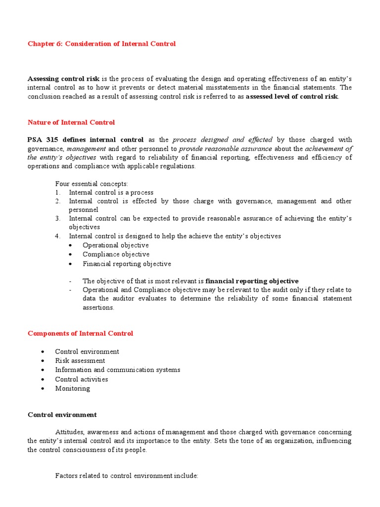 Chapter 6 - Consideration of Internal Control | PDF | Internal Control ...