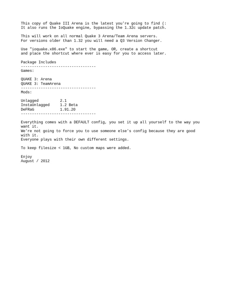 Quake III Arena Complete - READ ME | PDF