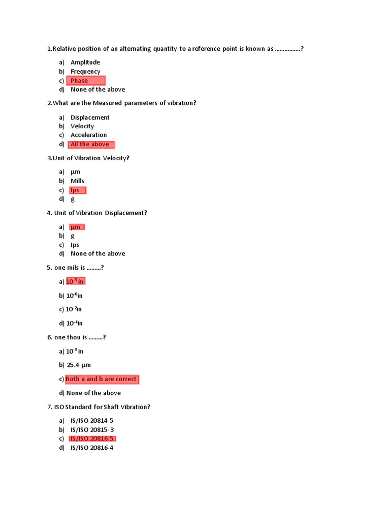 Vibration Measurement Quiz Questions and Answers | PDF