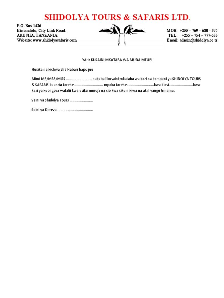 Shidolya Tours & Safaris LTD | PDF