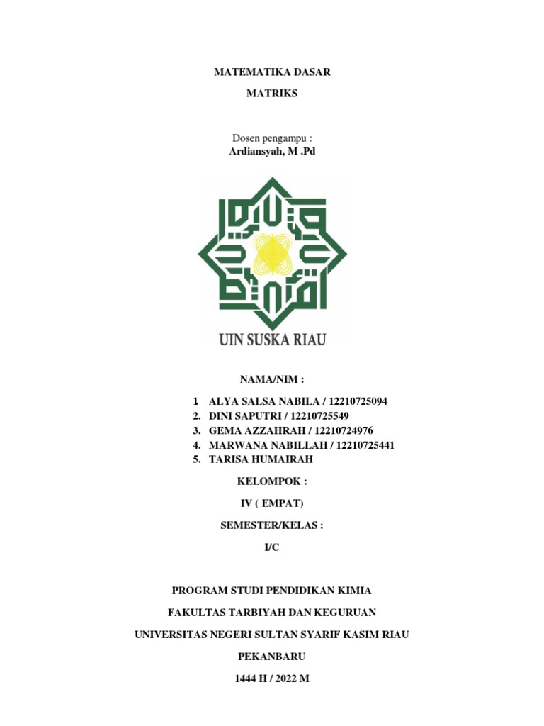 MATEMATIKA DASAR MATRIKS PDFF | PDF
