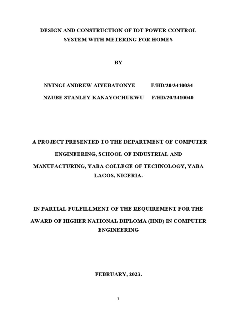 FINAL YEAR PROJECT Design and Construction of IoT Power Control System With Metering For Homes ...