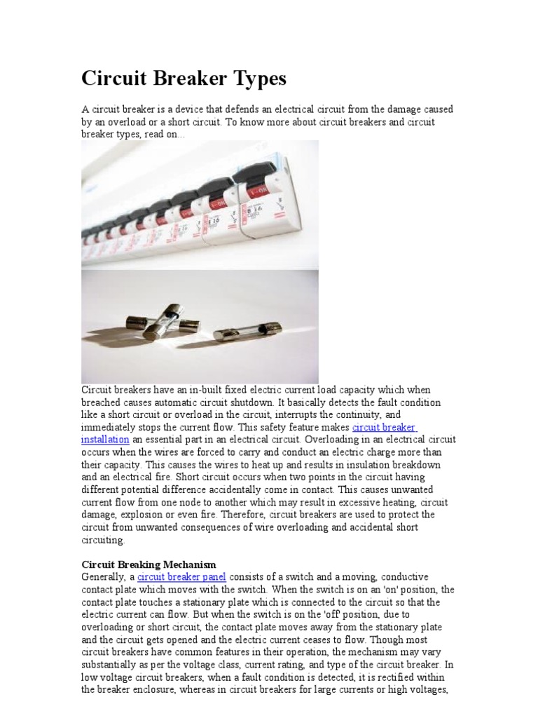 Circuit Breaker Types | PDF | Switch | Fuse (Electrical)