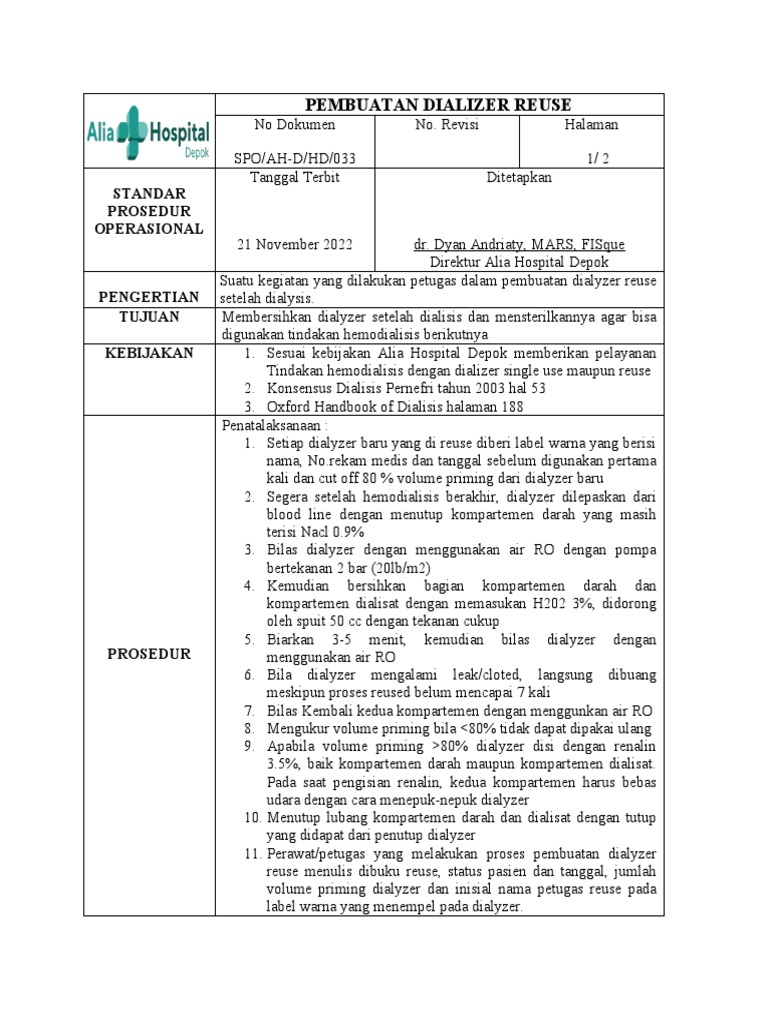 Pembuatan Dializer Reuse | PDF | Griya & Taman