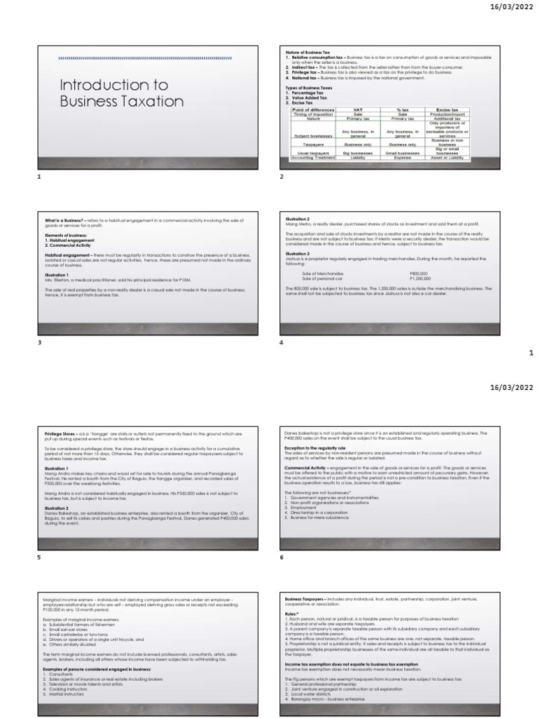 Intoduction To Business Taxation | PDF | Value Added Tax | Taxes