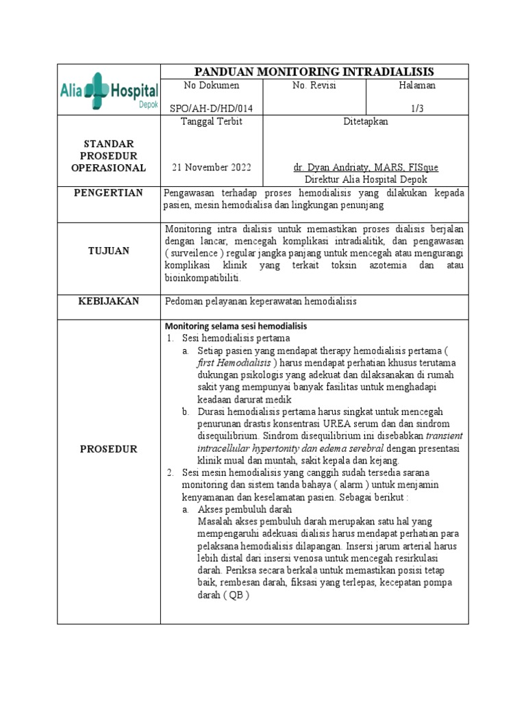 Panduan Monitoring Intradialisis | PDF