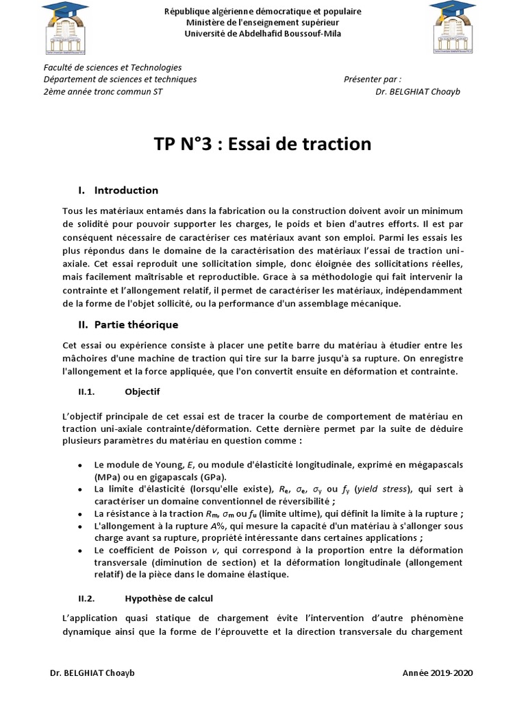 Essai de traction : Caractérisation des matériaux | PDF | Élasticité (Physique) | Module de Young