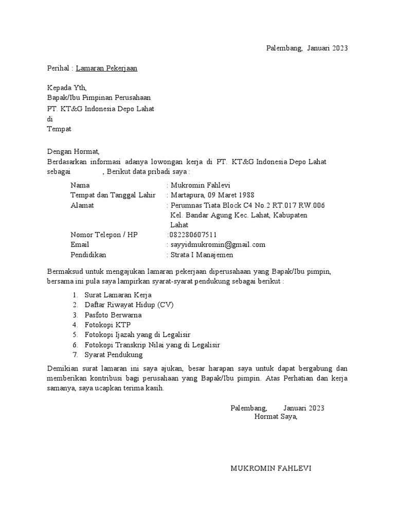 Surat Lamaran & CV | PDF