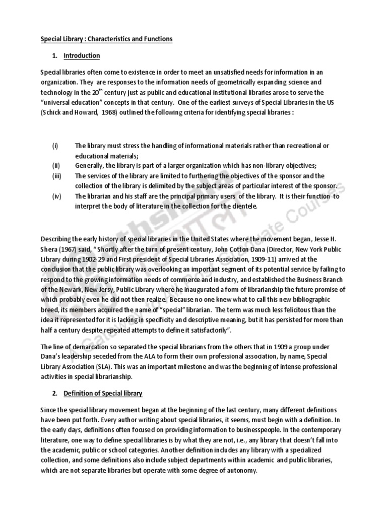 Special Library Characteristicsand Functions | PDF | Libraries | Librarian