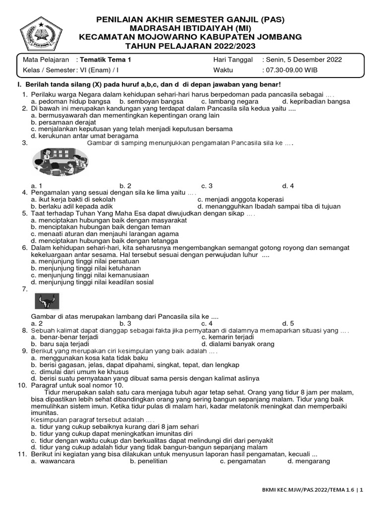 Soal Pas Ganjil Tema 1 2022-2023 | PDF | Kajian Bahasa Asing | Sains & Matematika