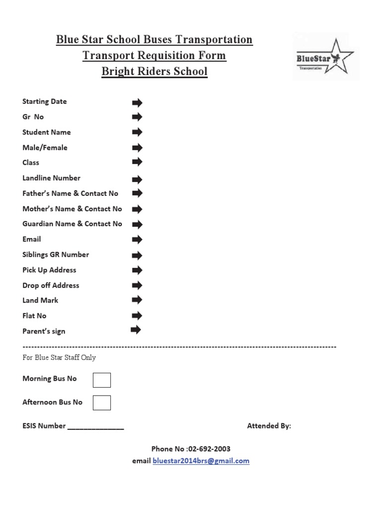 Blue Star New Admission Form | PDF