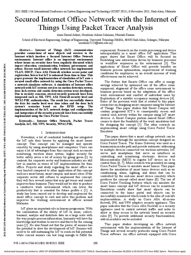 Secured Internet Office Network With The Internet of Things Using Packet Tracer Analysis | PDF ...