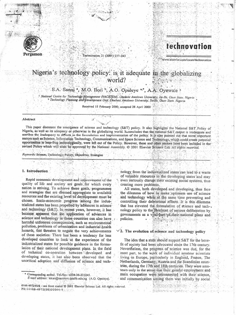Nig Tech Policy-Adequate in Globalising World | PDF