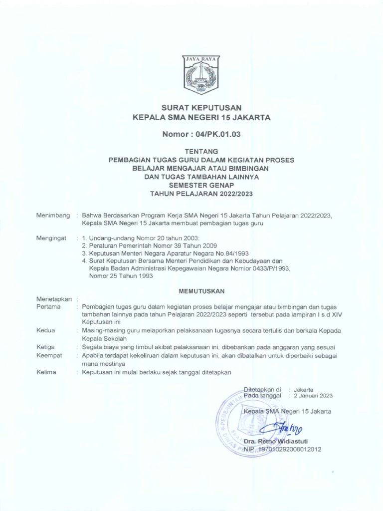 SK Pembagian Tugas Mengajar TH 2022-2023 Semester Genap - Compressed | PDF