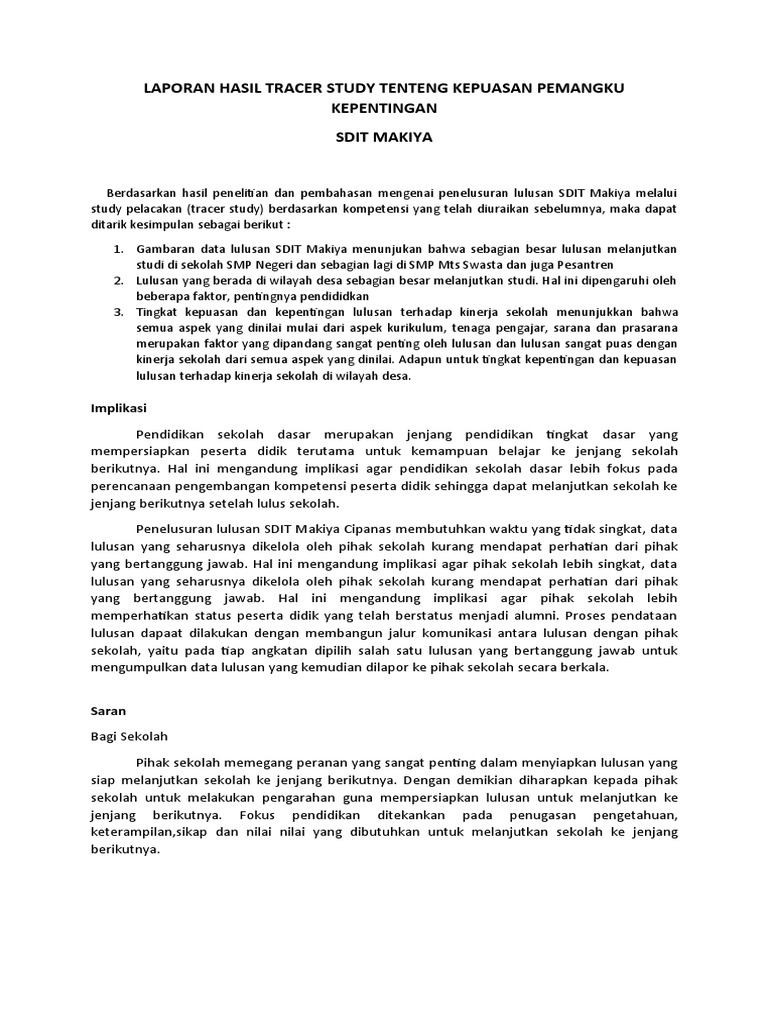 Laporan Hasil Tracer Study | PDF