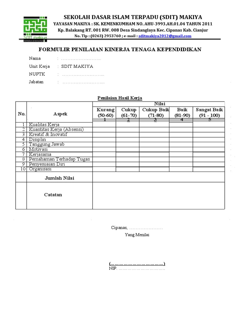 Format Penilaian TENDIK | PDF