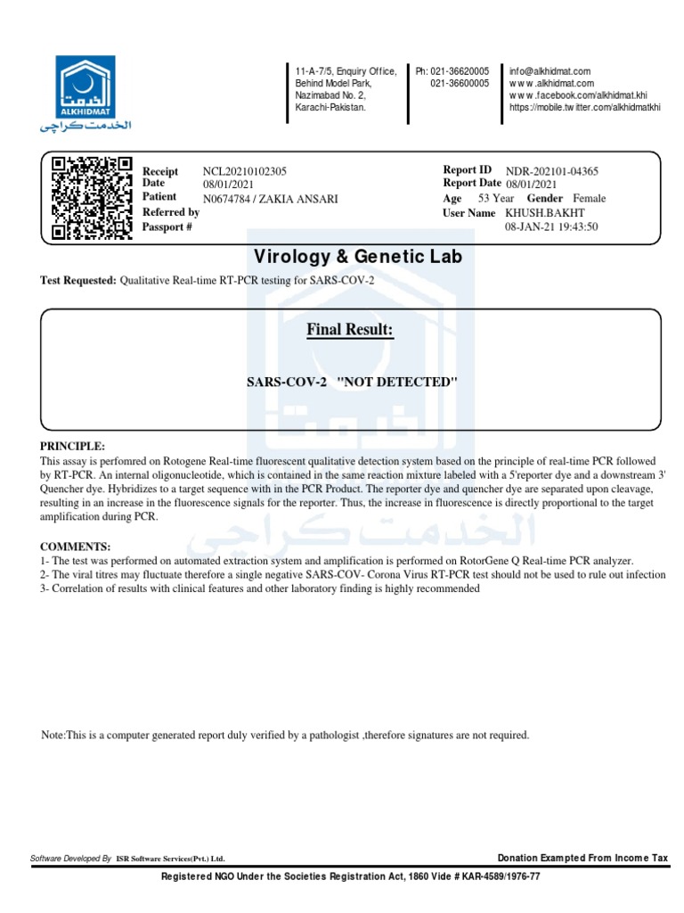 PCR Test Report for SARS-COV-2 | PDF | Real Time Polymerase Chain ...