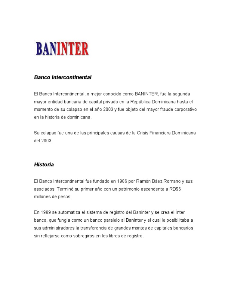 Colapso del Banco Intercontinental 2003 | PDF | Instituciones ...