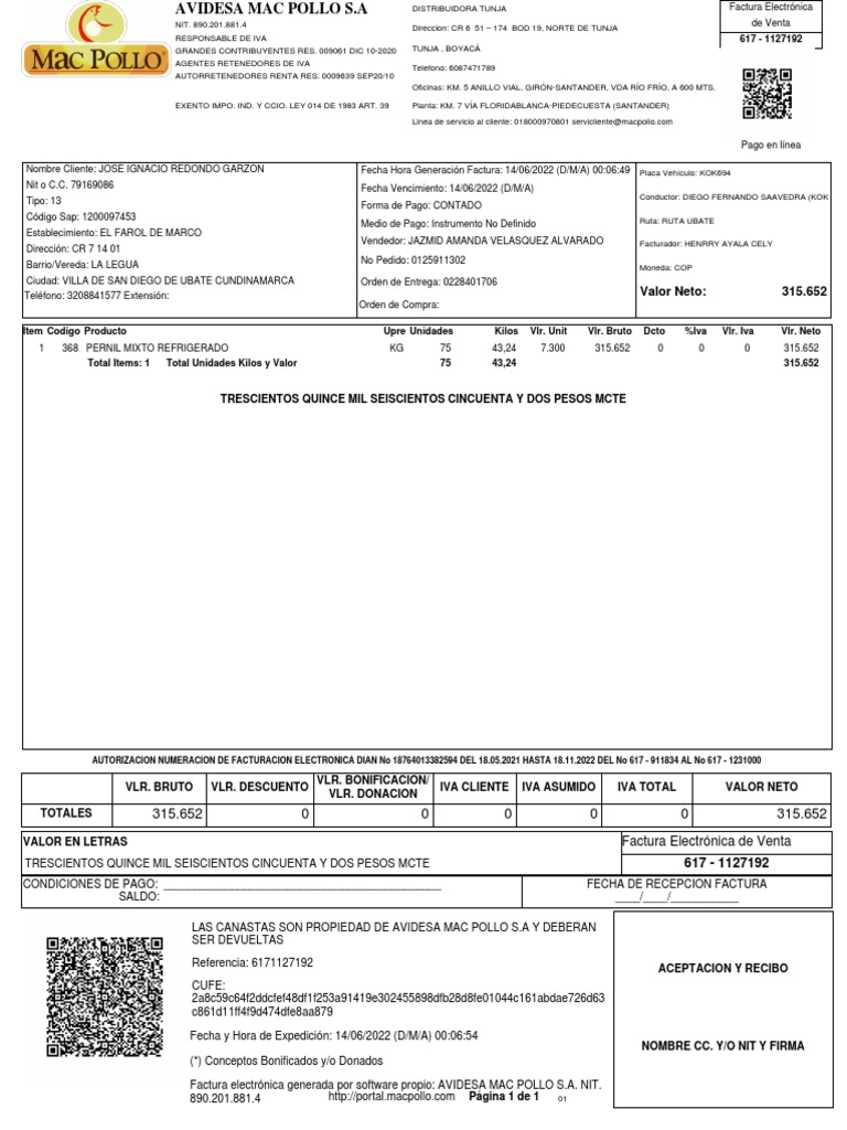 Trescientos Quince Mil Seiscientos Cincuenta Y Dos Pesos Mcte | PDF ...