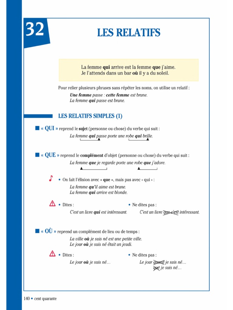 Les Relatifs - Grammaire Progressive Du Français - Intermédiaire | PDF