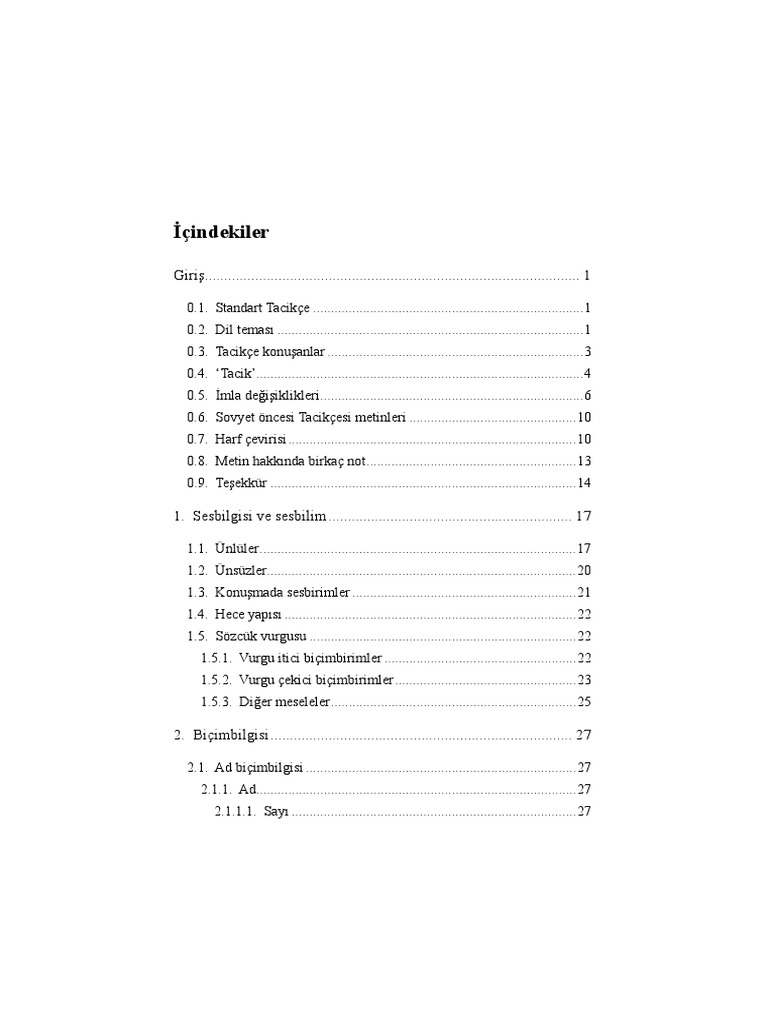 Tacikce Dilbilgisi Icindekiler | PDF