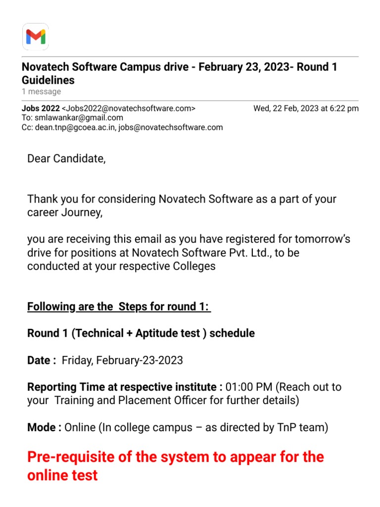 Gmail - Novatech Software Campus Drive - February 23, 2023 - Round 1 ...